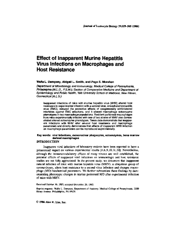 (PDF) Effect of Inapparent Murine Hepatitis Virus Infections on ...