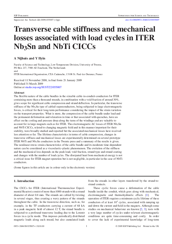 (PDF) Transverse cable stiffness and mechanical losses associated with ...