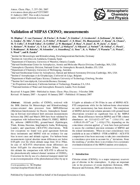 (PDF) Comparisons of MIPAS O3 profiles with ground-based measurements ...
