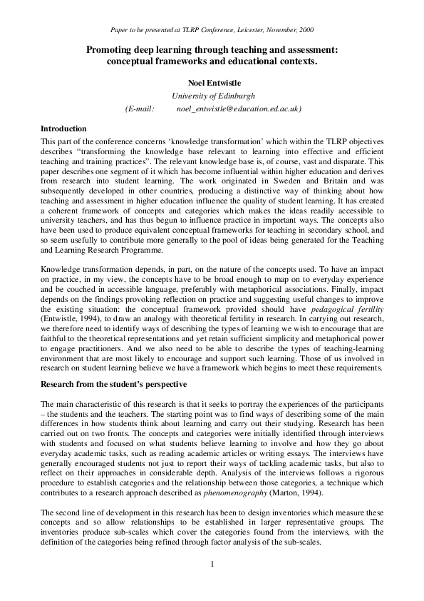 (PDF) Promoting deep learning through teaching and assessment ...