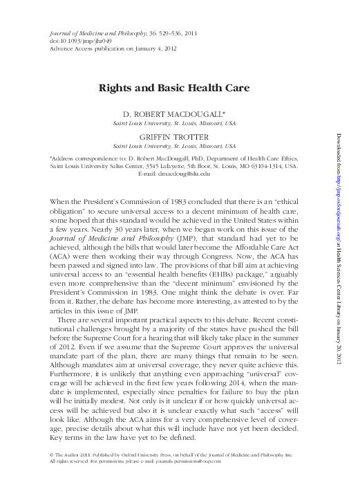 (PDF) Rights and Basic Health Care