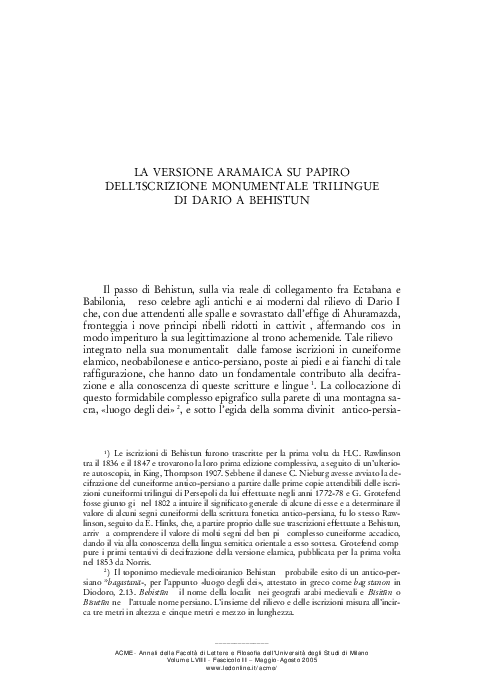 (PDF) LA VERSIONE ARAMAICA SU PAPIRO DELL'ISCRIZIONE MONUMENTALE ...