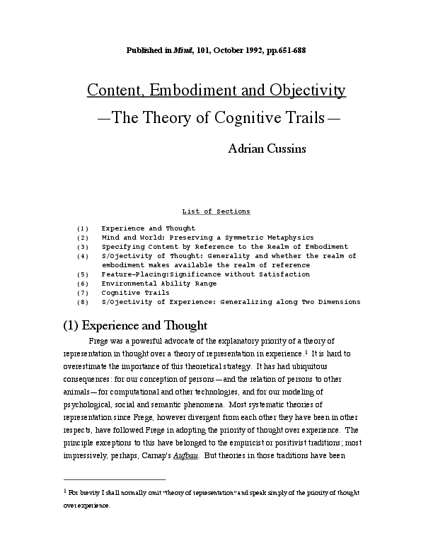 (PDF) Content, Embodiment and Objectivity: The Theory of Cognitive Trails