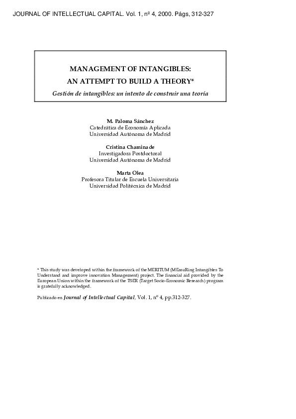 (PDF) Management of intangibles–an attempt to build a theory