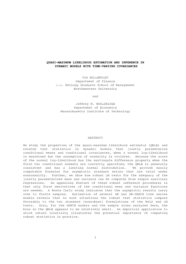 Pdf Quasi Maximum Likelihood Estimation And Inference In Dynamic