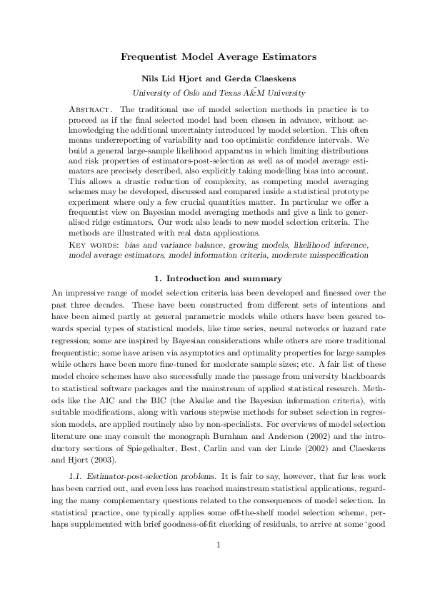 (PDF) Frequentist model average estimators