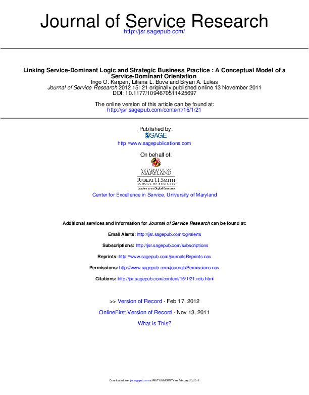 Linking Service-Dominant Logic and Strategic Business Practice: A ...