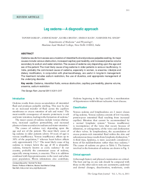 (PDF) Leg Oedema -a diagnostic approach