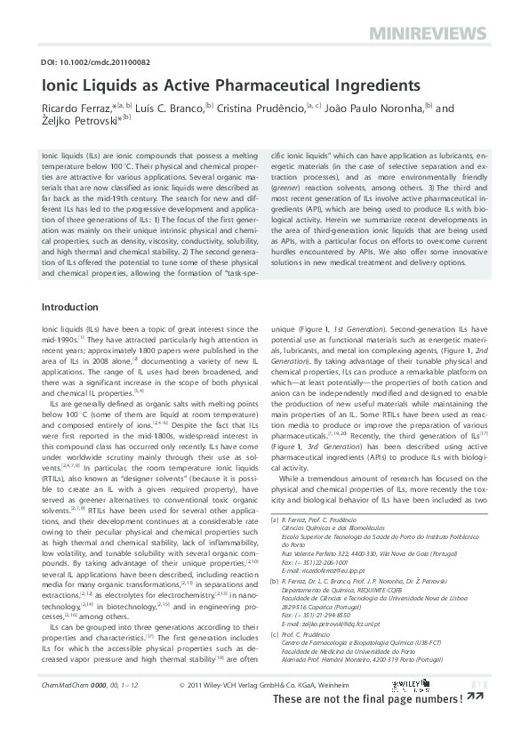 (PDF) Ionic liquids as active pharmaceutical ingredients