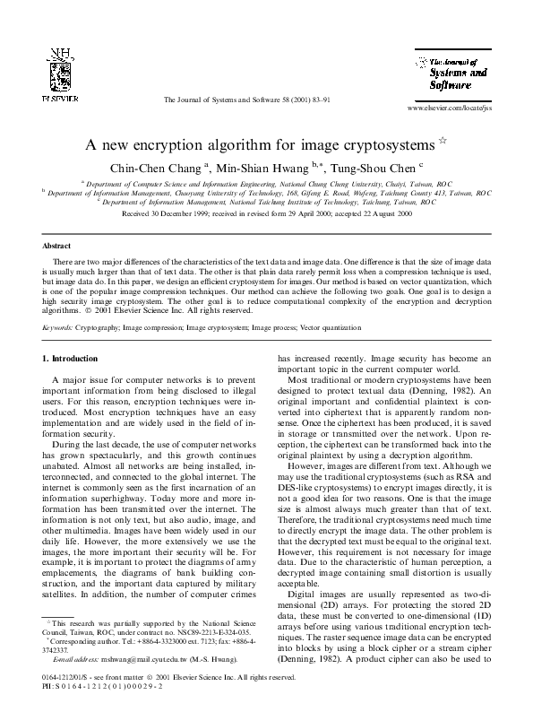 (PDF) A new encryption algorithm for image cryptosystems