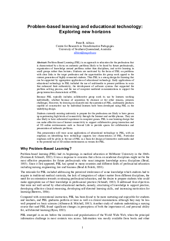 (PDF) Problem-based learning and educational technology: Exploring new ...