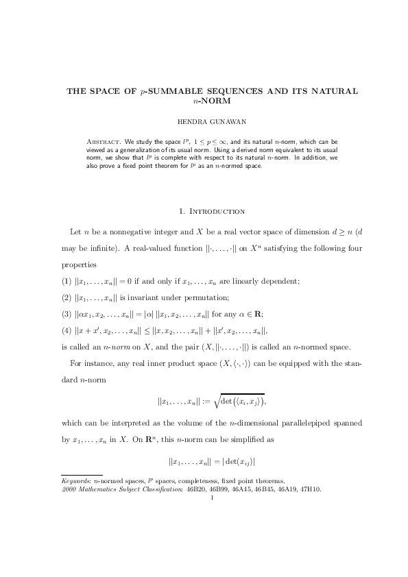(PDF) The space of p-summable sequences and its natural n-norm