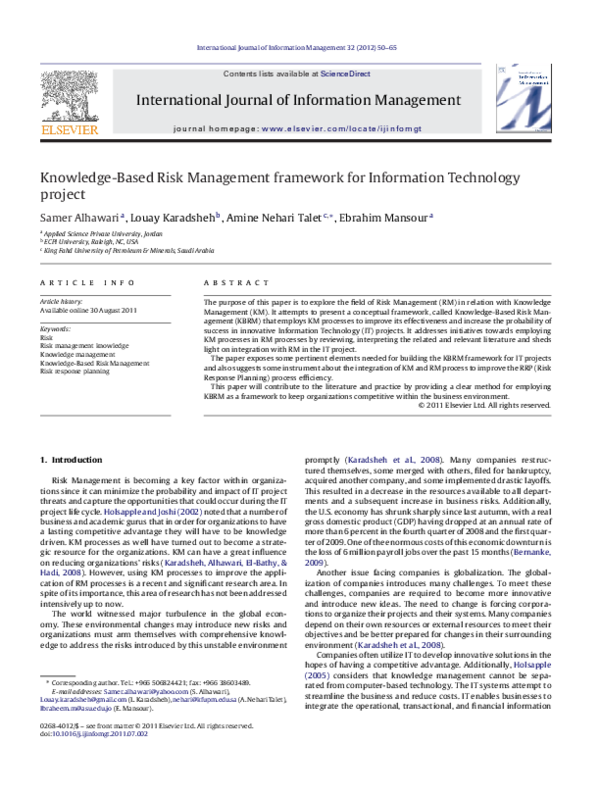 (PDF) Knowledge-Based Risk Management framework for Information ...