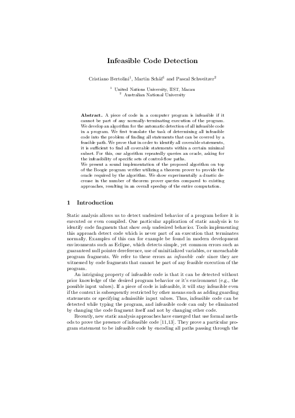 (PDF) Infeasible code detection