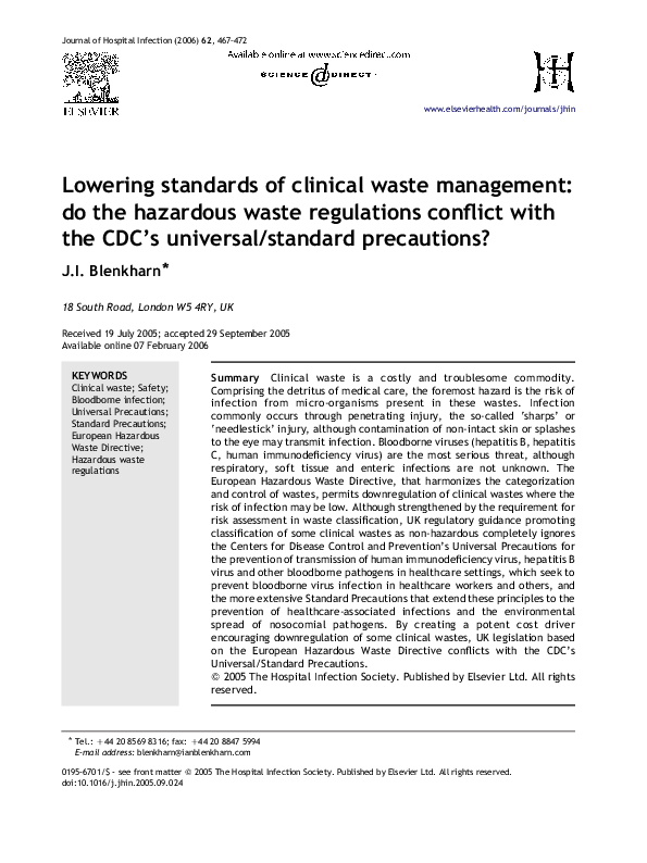 (PDF) Lowering standards of clinical waste management:do the hazardous ...