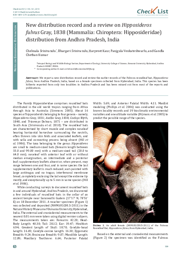 (PDF) New distribution record and a review on Hipposideros