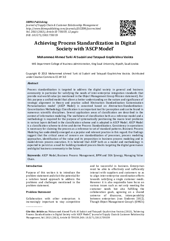 (PDF) Achieving Process Standardization in Digital Society with ‘ASCP Model’