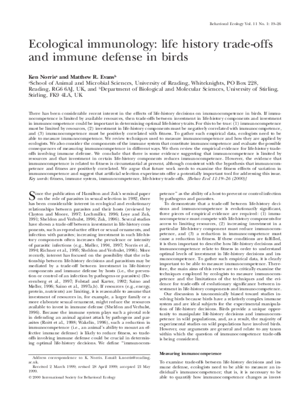 (PDF) Ecological immunology: life history trade-offs and immune defense ...