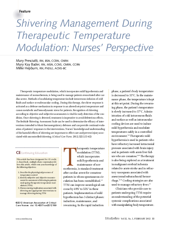 (PDF) Shivering management during therapeutic temperature modulation ...