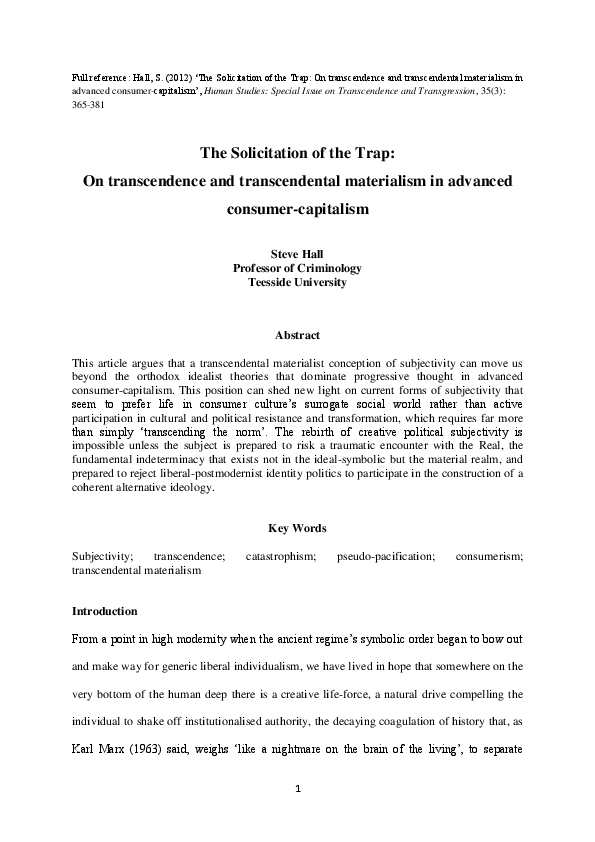 (DOC) The solicitation of the trap: on transcendence and transcendental ...