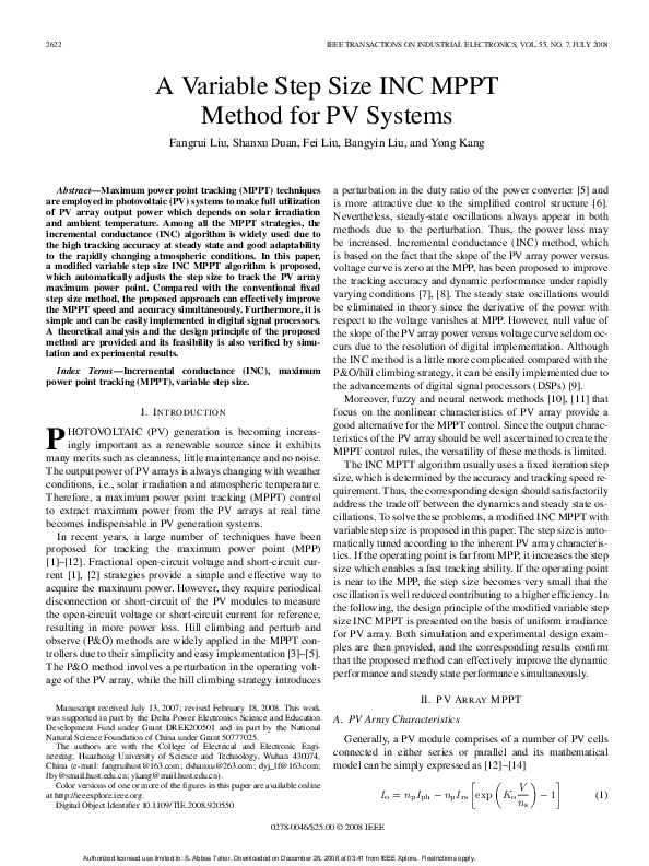 (PDF) A variable step size INC MPPT method for PV systems