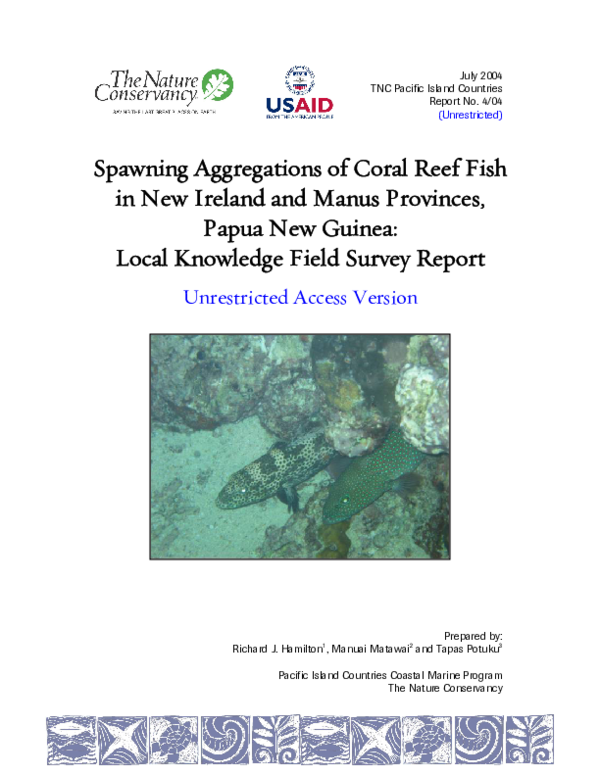 (PDF) Spawning Aggregations of Coral Reef Fish in New Ireland and Manus ...
