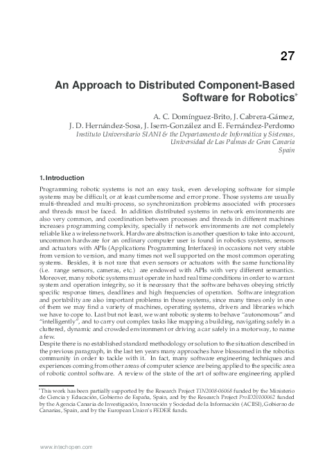 Pdf An Approach To Distributed Component Based Software For Robotics