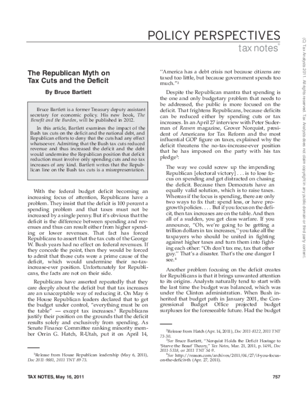 (PDF) The Republican Myth on Tax Cuts and the Deficit