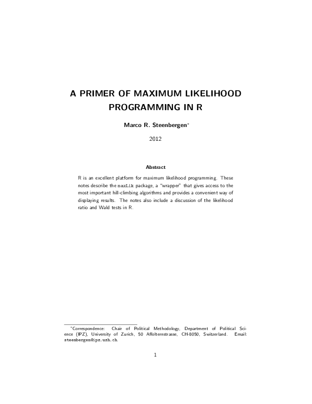 Pdf Maximum Likelihood Programming In R