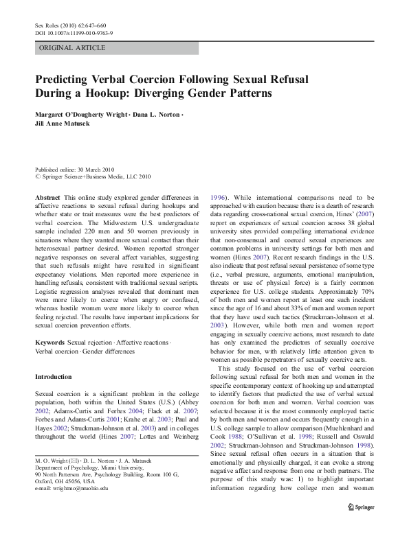 (PDF) Predicting Verbal Coercion Following Sexual Refusal During a ...