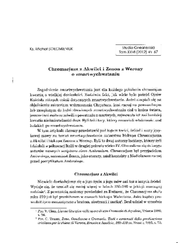 Chromacjusz z Akwilei i Zenon z Werony o zmartwychwstaniu / Chromatius ...