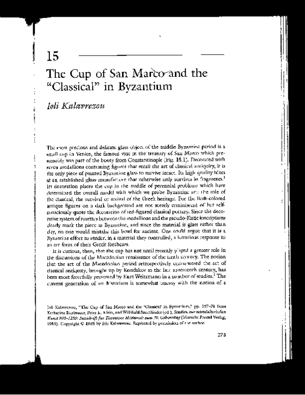 (PDF) The Cup of San Marco and the 'Classical' in Byzantium