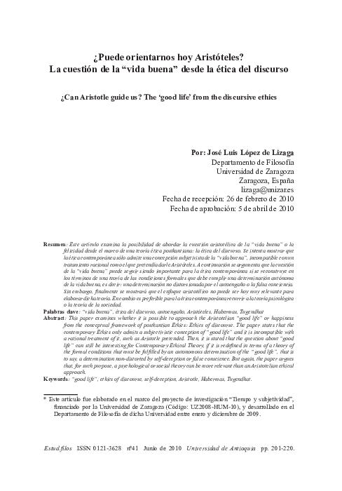 Pdf Puede Orientarnos Hoy Aristóteles La Cuestión De La Vida