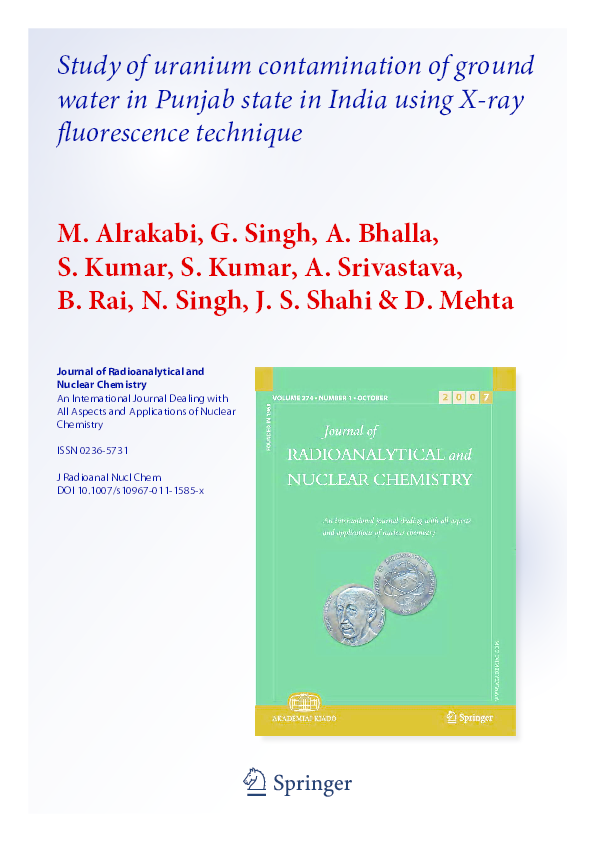 (PDF) Study of uranium contamination of ground water in Punjab state in ...