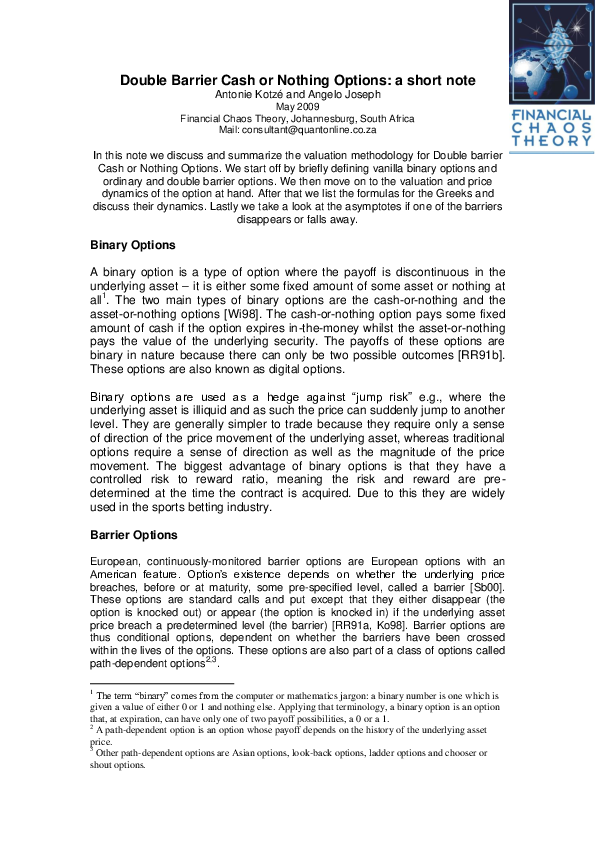 Double Barrier Cash or Nothing Options: a short note