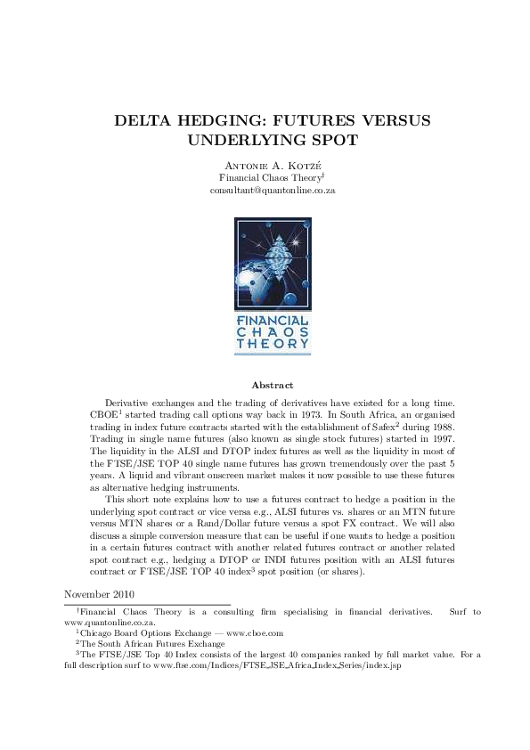 (PDF) DELTA HEDGING: FUTURES VERSUS UNDERLYING SPOT