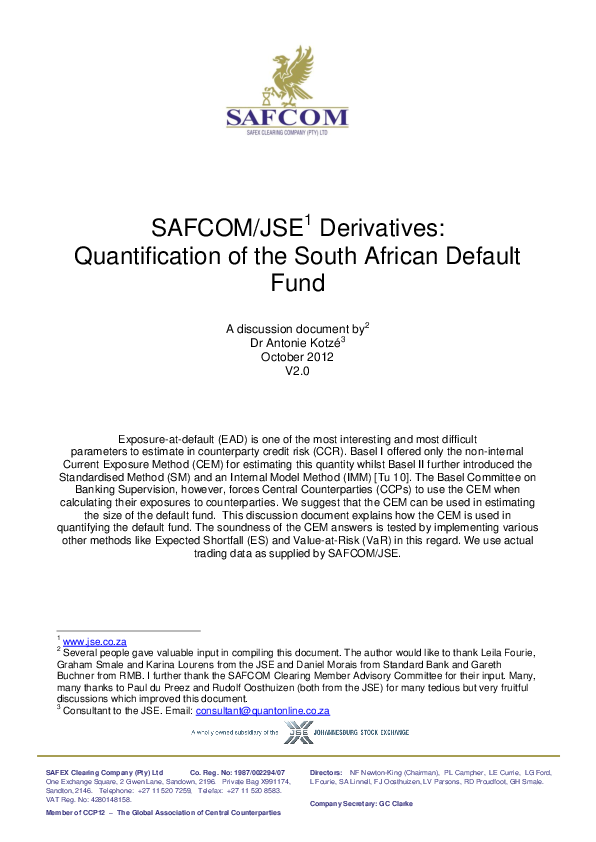 (PDF) SAFCOM/JSE Derivatives: Quantification of the South African ...