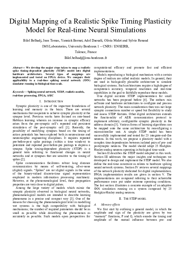 (PDF) Digital Mapping of a Realistic Spike Timing Plasticity Model for ...