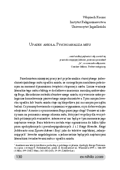 (PDF) The Fall of Angel. The Psychoanalysis of the Myth (Upadek anioła ...