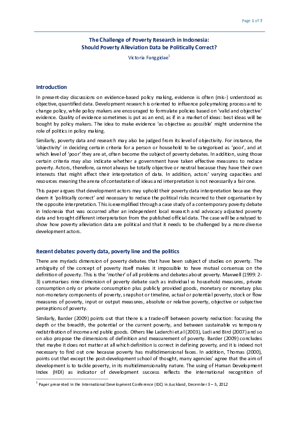 (PDF) The Challenge of Poverty Research in Indonesia: Should Poverty ...