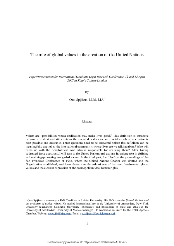 (PDF) The role of global values in the creation of the United Nations