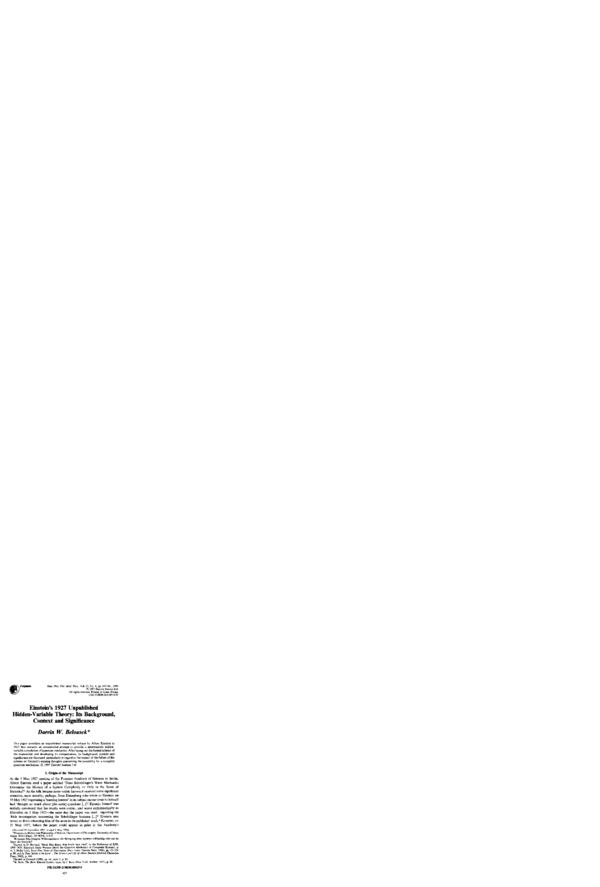 (PDF) Einstein's 1927 Unpublished Hidden-Variable Theory: It's ...