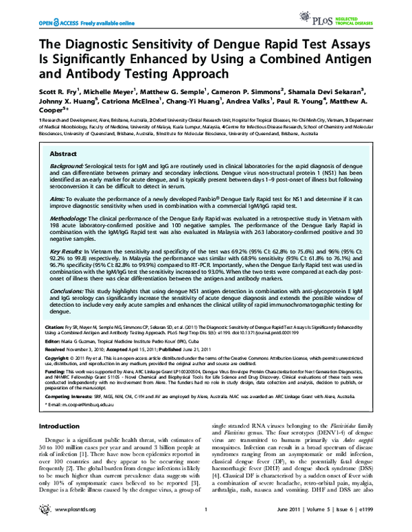 (PDF) The Diagnostic Sensitivity of Dengue Rapid Test Assays Is ...