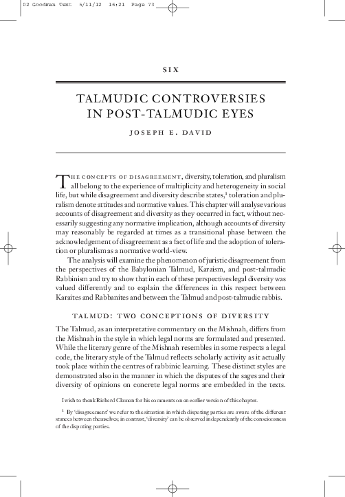 (PDF) TALMUDIC CONTROVERSIES IN POST-TALMUDIC EYES