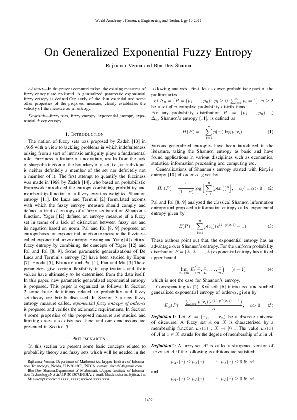 (PDF) On Generalized Exponential Fuzzy Entropy