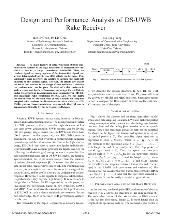 (PDF) Design and performance analysis of DS-UWB rake receiver
