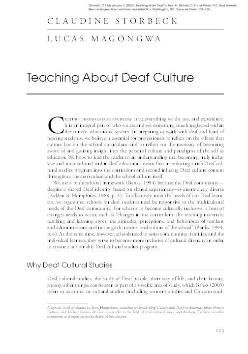 (PDF) Teaching about Deaf Culture
