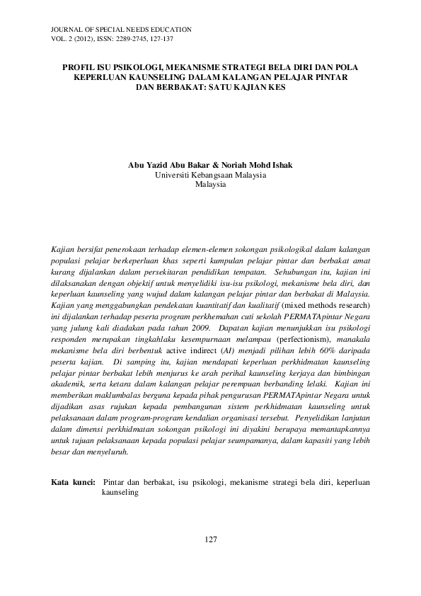 (PDF) Profil isu psikologi, mekanisme strategi bela diri, dan pola keperluan kaunseling dalam ...