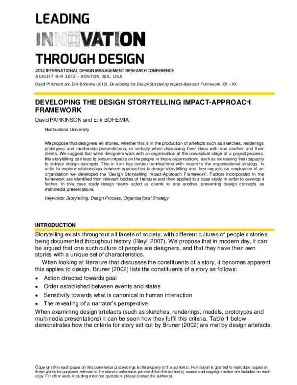(PDF) Developing the Design Storytelling Impact-Approach Framework