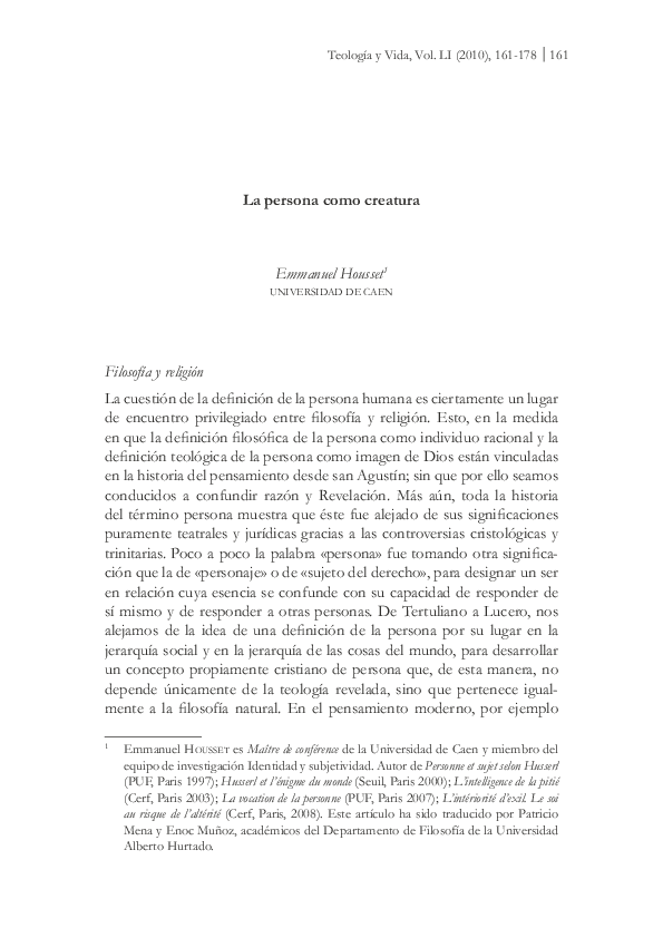 (2010) Emmanuel Housset, La persona como creatura (Trad. P. Mena, E ...